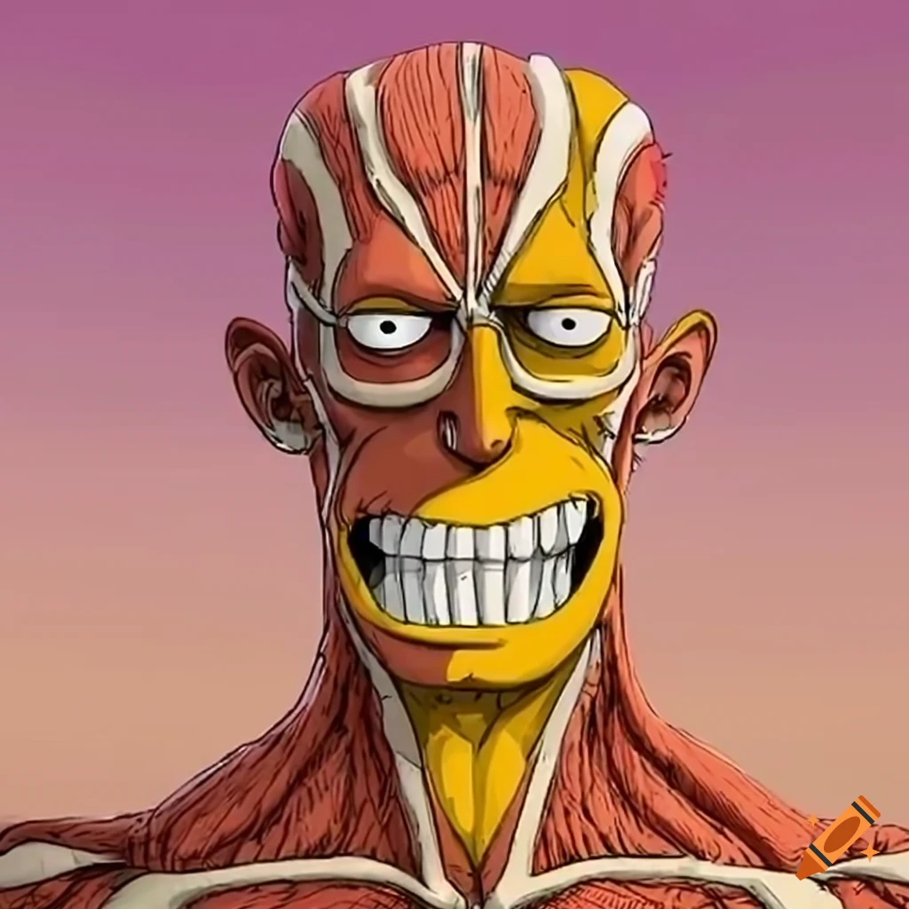 The simpsons characters as colossal titans in attack on titan style