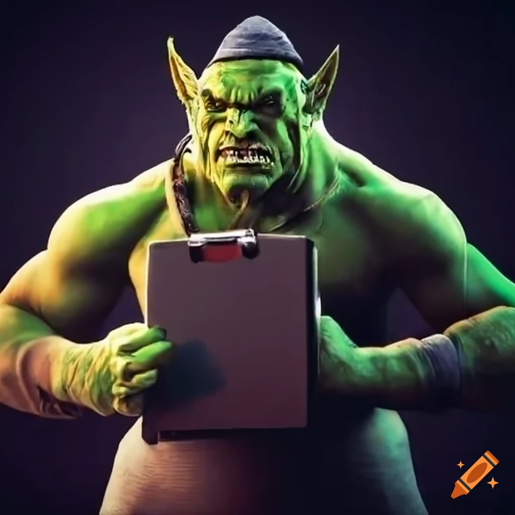 Half orc woman with huge muscles lifting weights at the gym on Craiyon