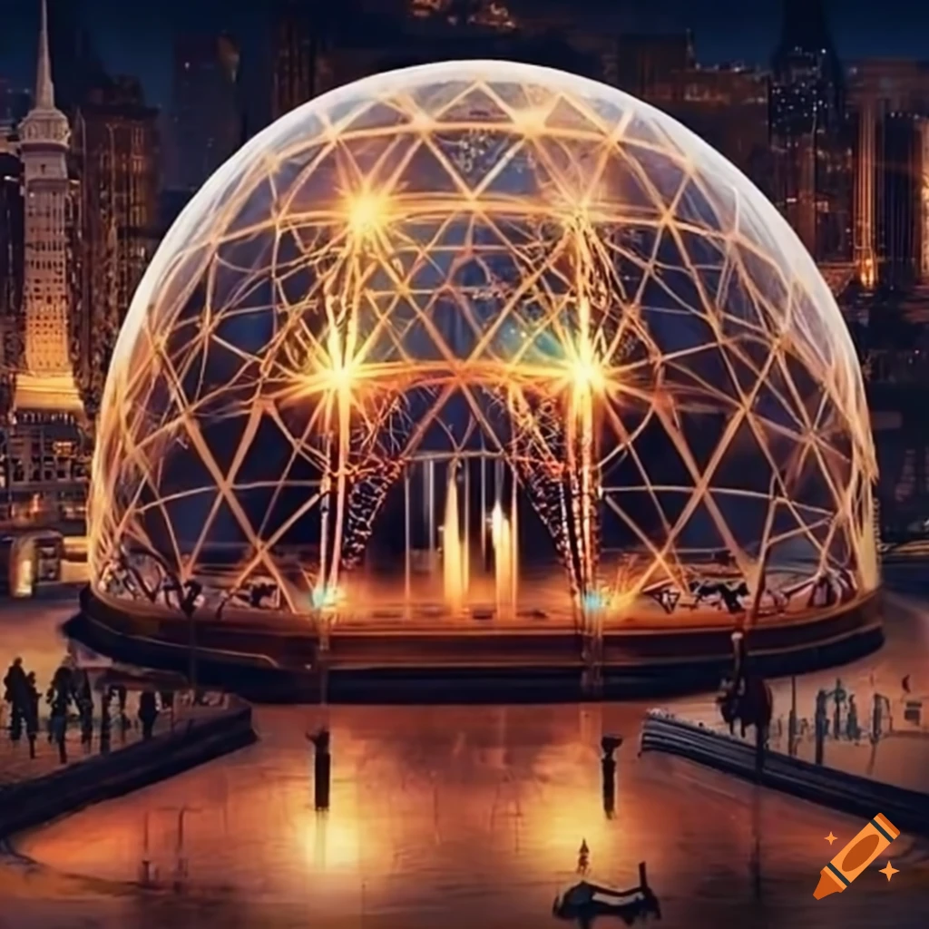 City protected by a magical dome barrier on Craiyon