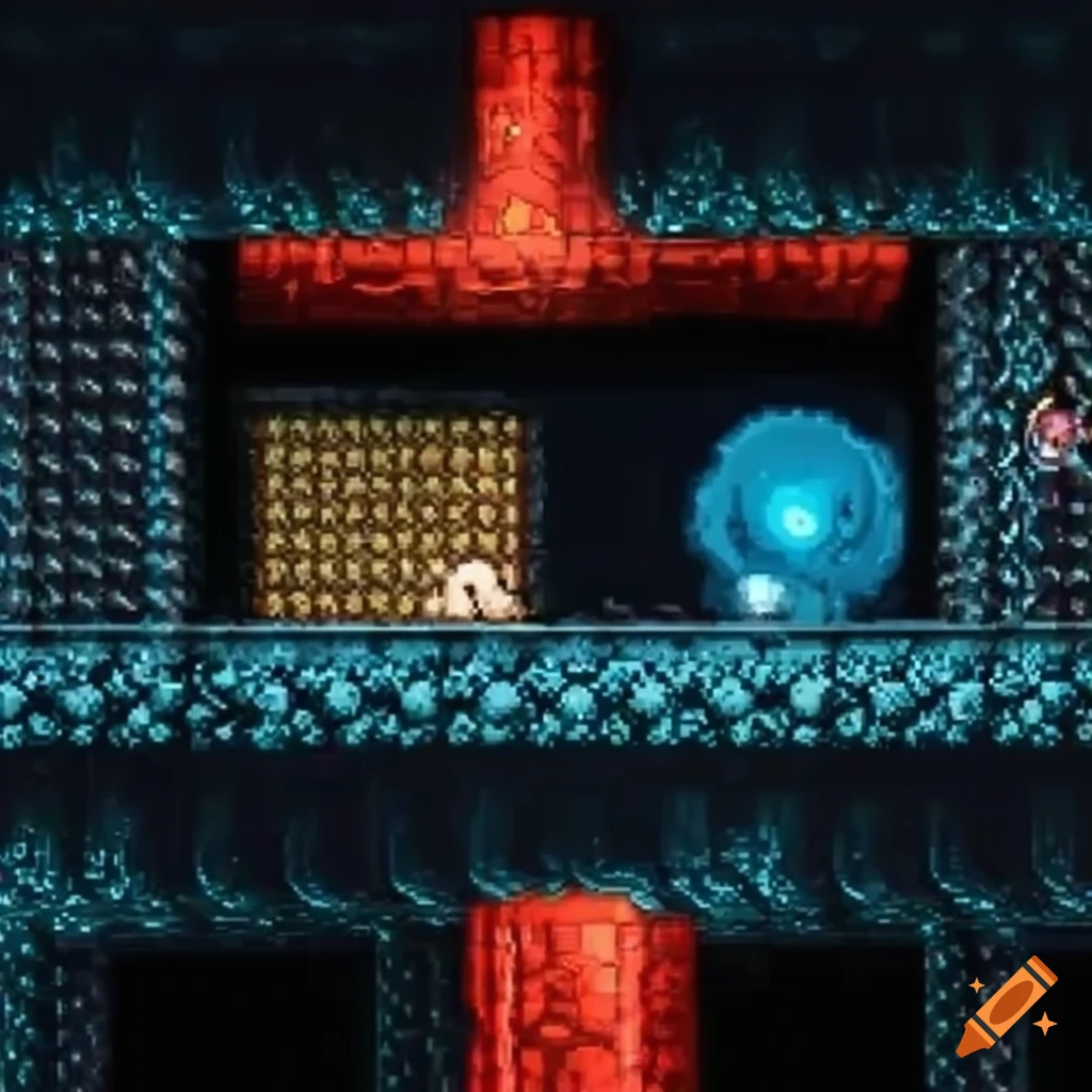 Retro-style 2d platform game environment inspired by mega man on Craiyon