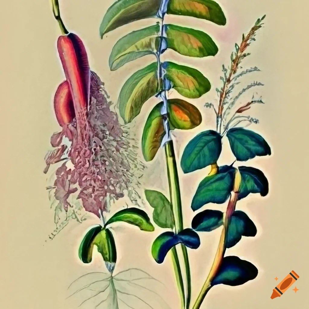 Botanical illustration of astragalus membranaceus plant in old book ...