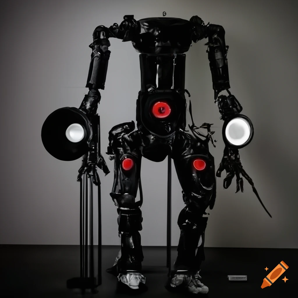 Doctors working on a large evil-looking black robot on Craiyon