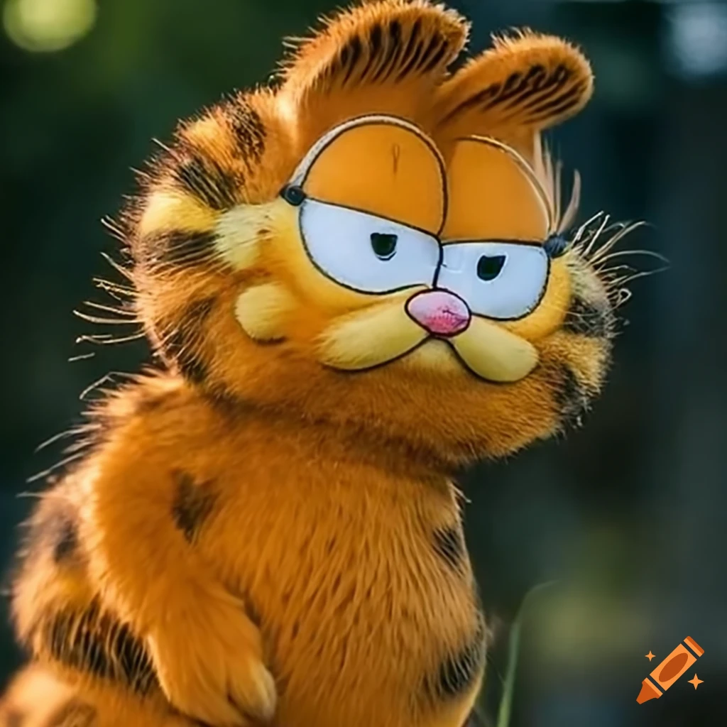 Close-up photo of a realistic garfield on Craiyon