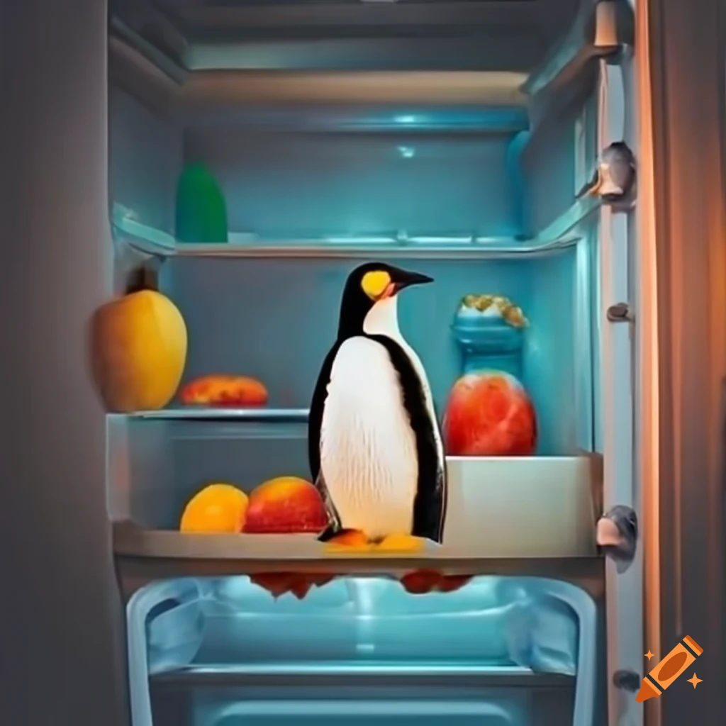 Penguin inside a fridge on Craiyon