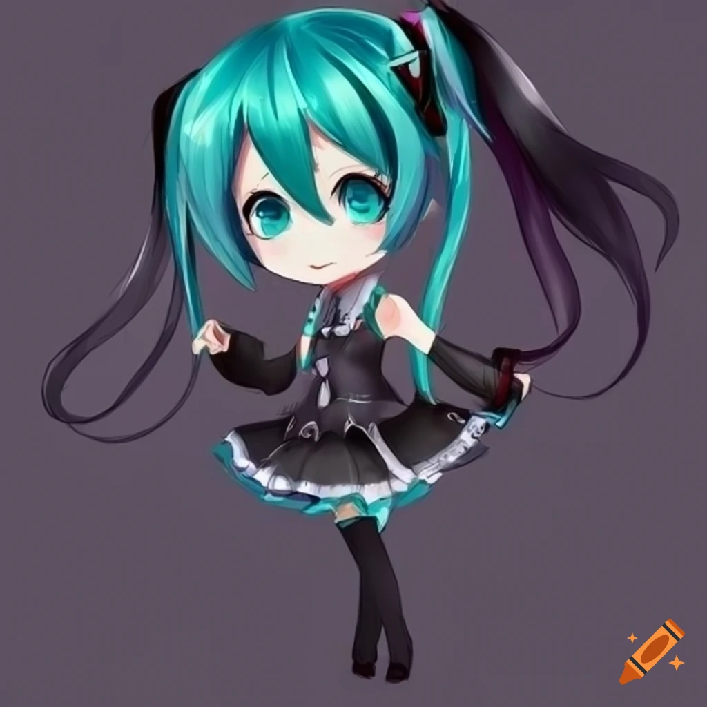 Chibi version of miku in a goth outfit