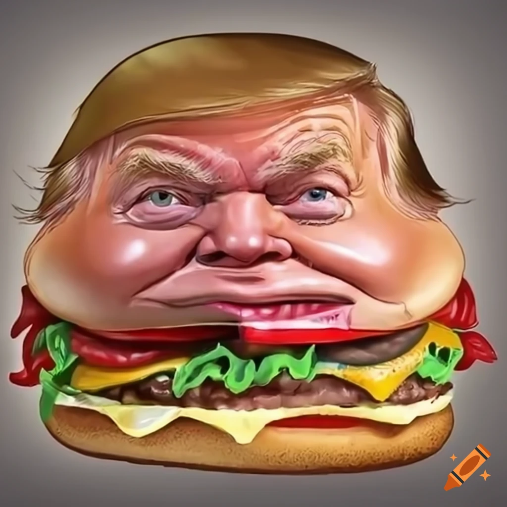 Caricature of Donald Trump as a burger on Craiyon