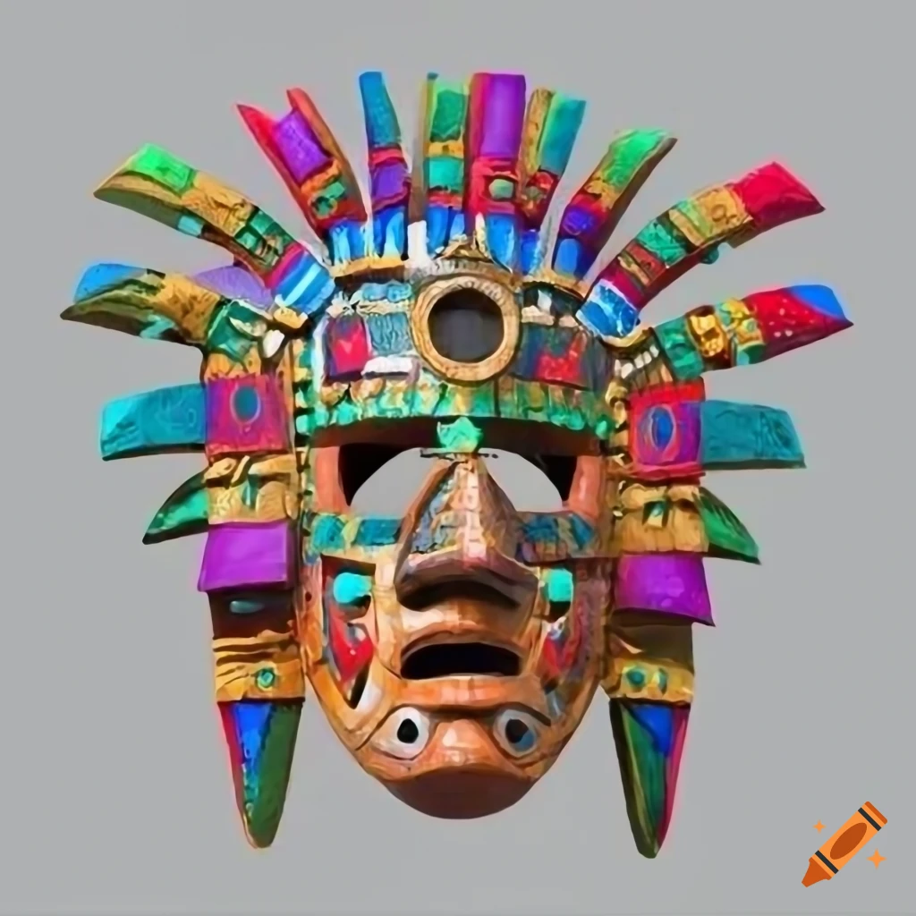 Colorful aztec mask on white background on Craiyon