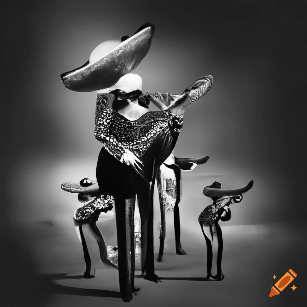 Black and white photo of mariachis on Craiyon