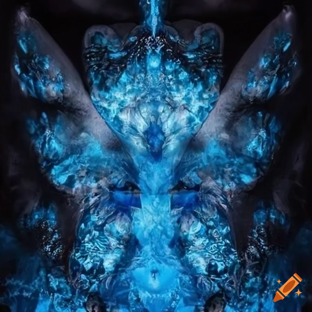 Abstract horror artwork with blue butterflies on Craiyon