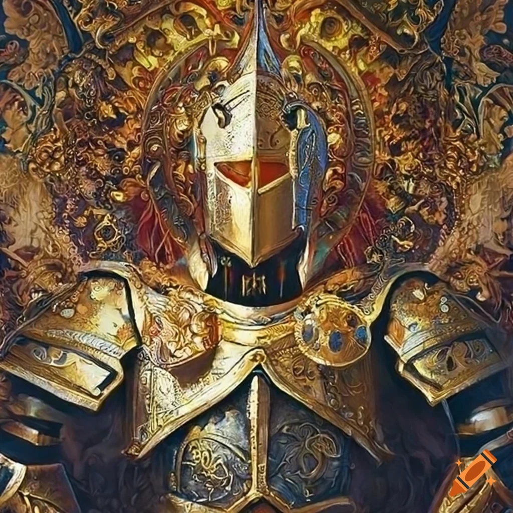 Detailed victorian painting of a golden knight on Craiyon