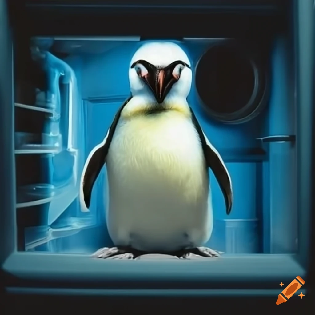 Penguin taking a nap inside a refrigerator on Craiyon