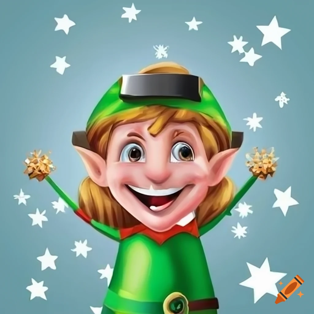 Cartoon elf girl with police hat celebrating christmas on Craiyon