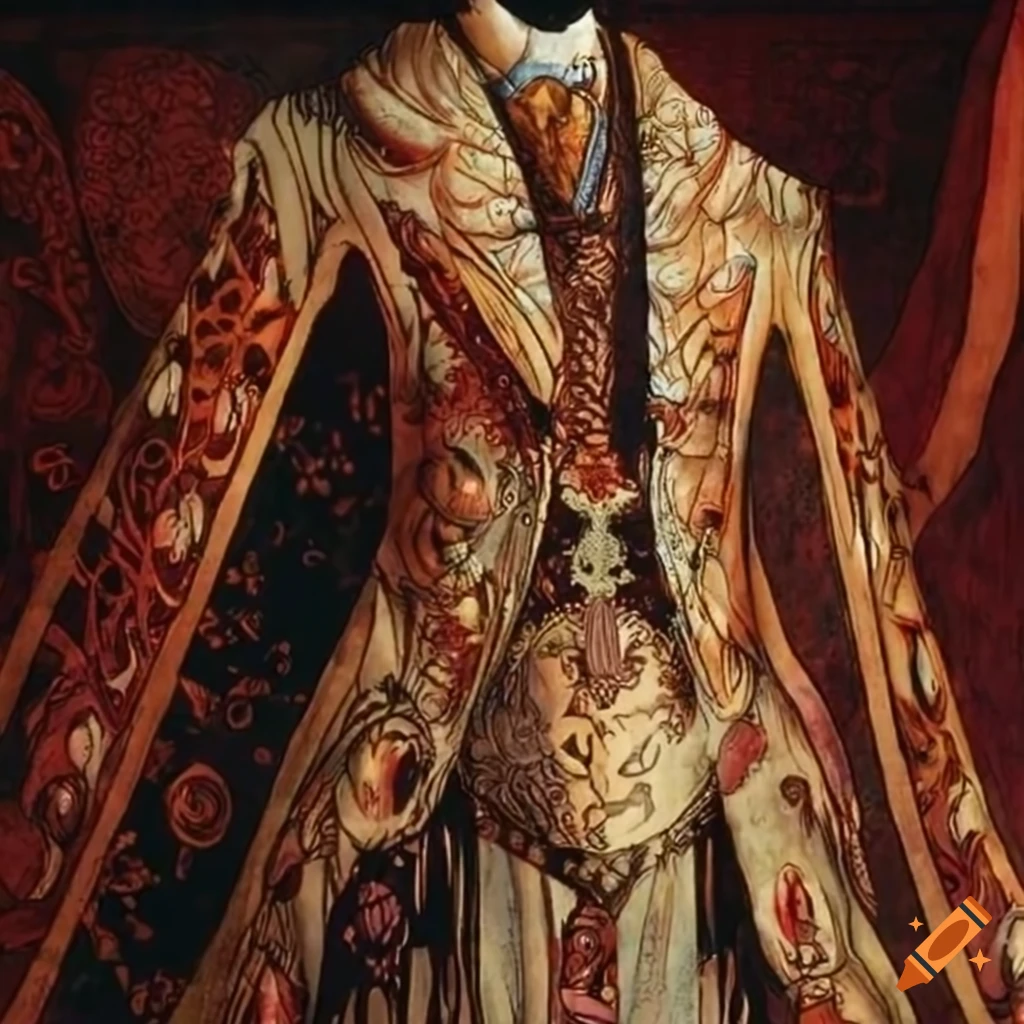 Intricate suit inspired by edmund dulac and yoshitaka amano