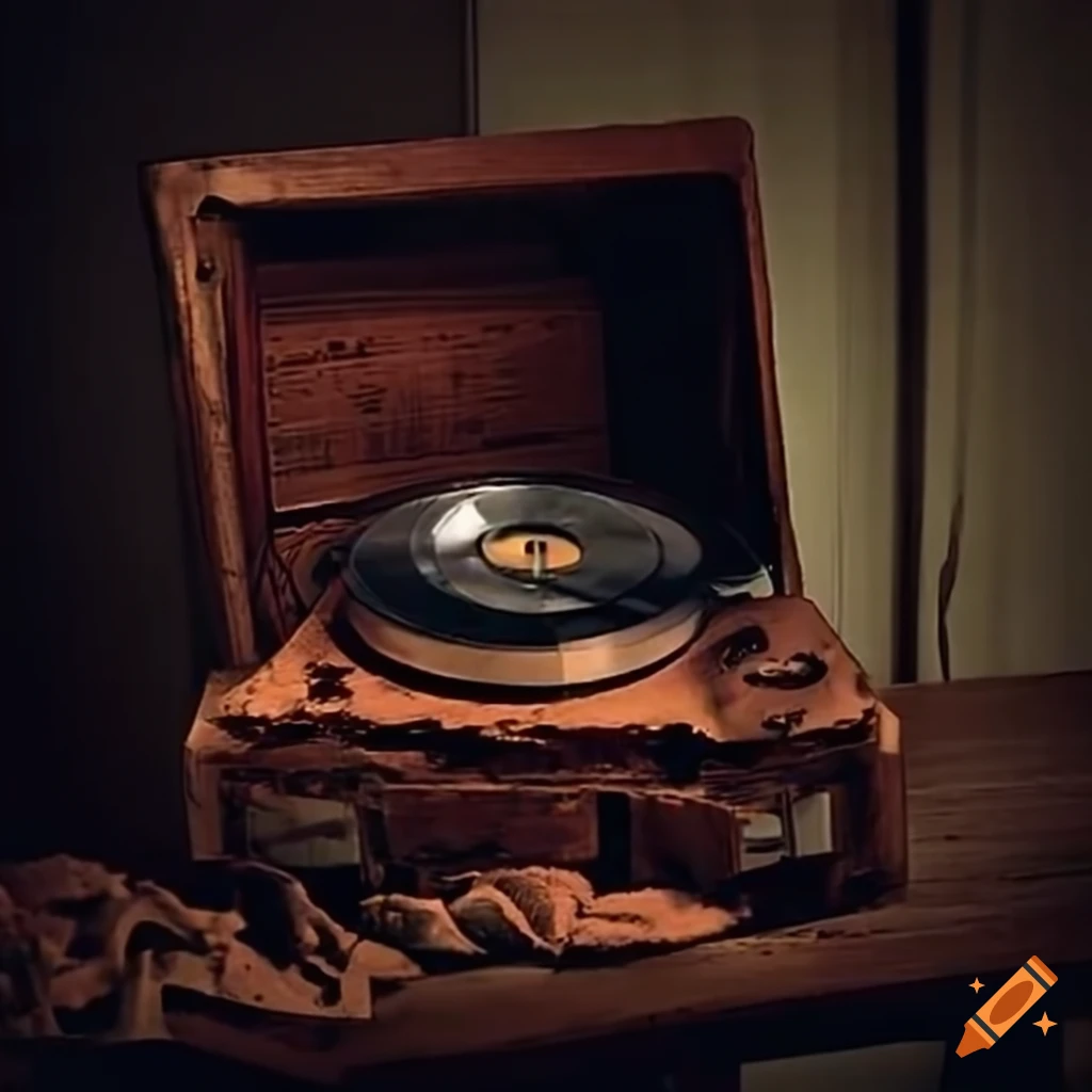 Image of a shattered record player at night on Craiyon