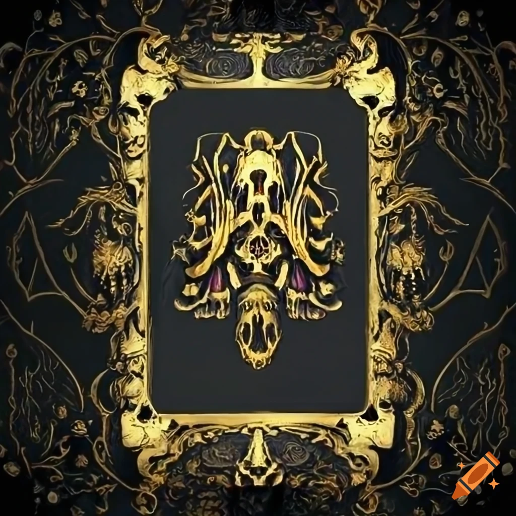 Gothic art deco book cover with bones and gold foil on Craiyon