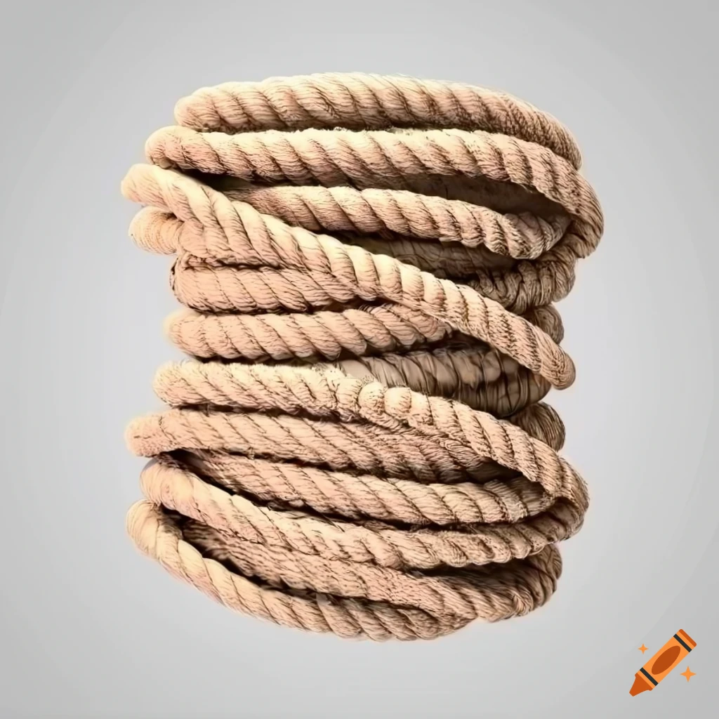Shiny beige climbing rope on white background on Craiyon