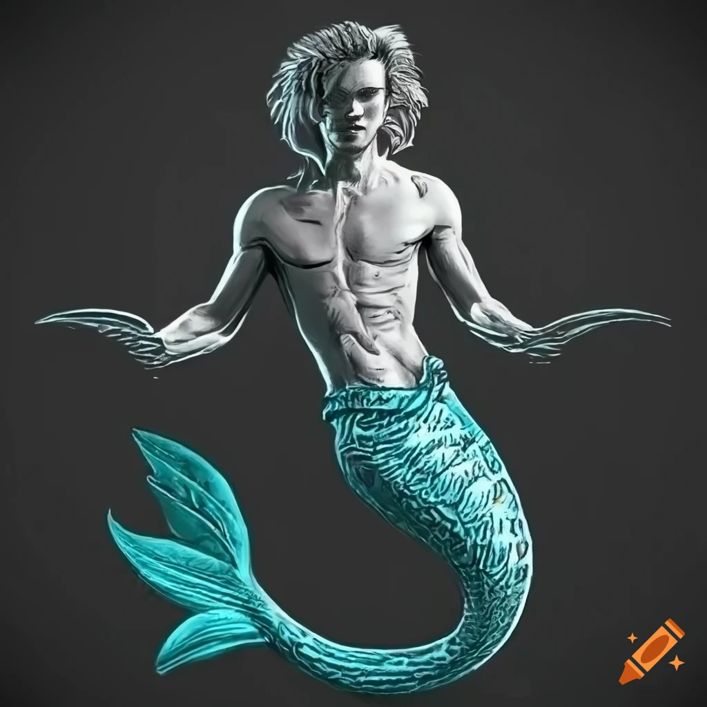 Detailed etching of a merman named steve harrington on Craiyon