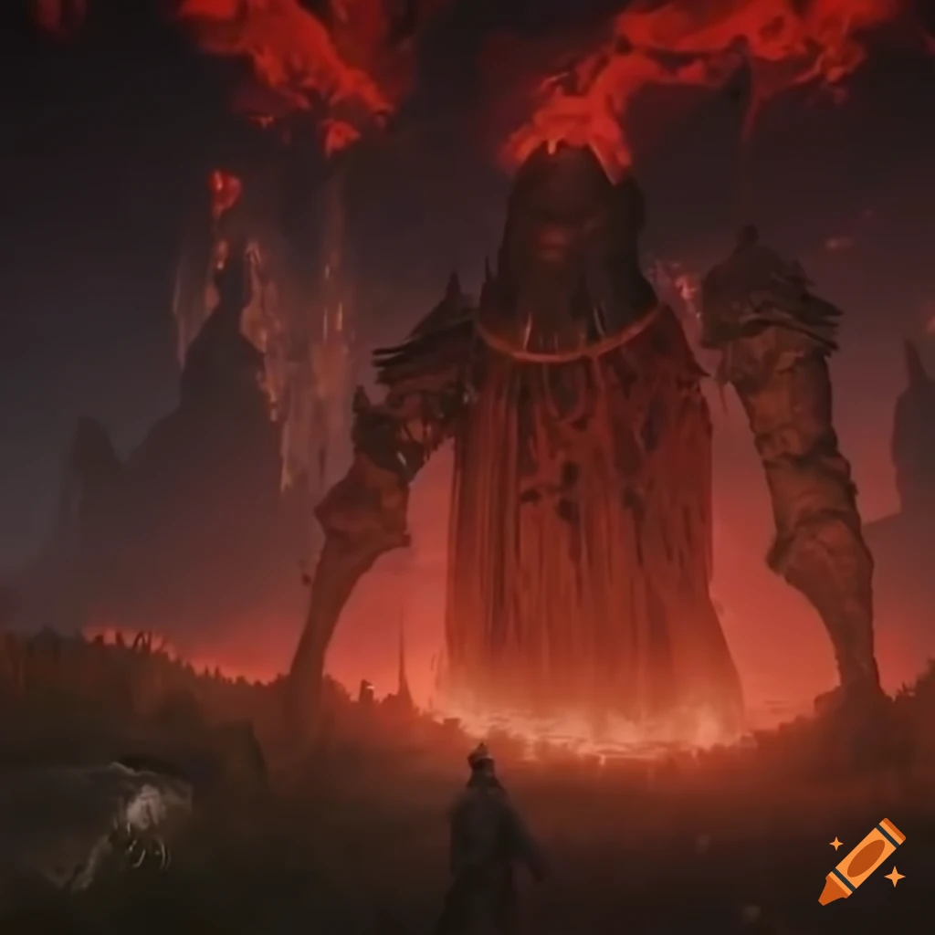 Artwork of elden ring featuring red meadows and valleys on Craiyon