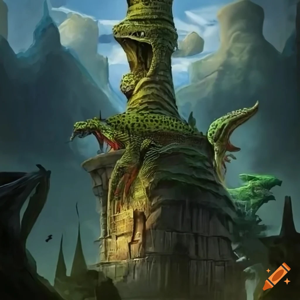 Fantasy artwork of a lizard tower