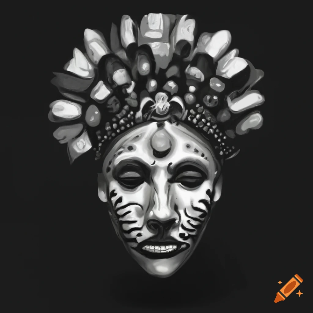 Cubism black and white drawing of an african mask on Craiyon