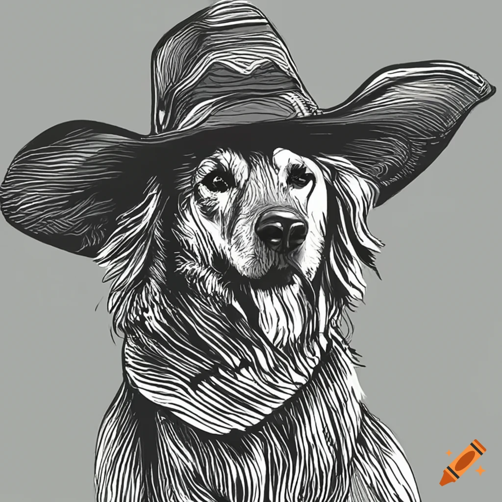 Artwork of a golden retriever dressed as a cowboy on Craiyon