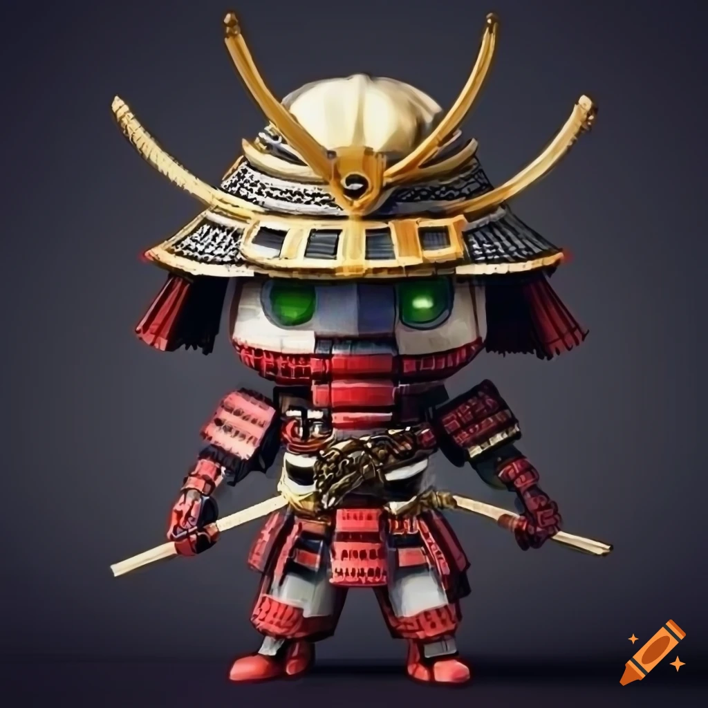 Chibi robot samurai warrior in front of a Japanese castle on Craiyon
