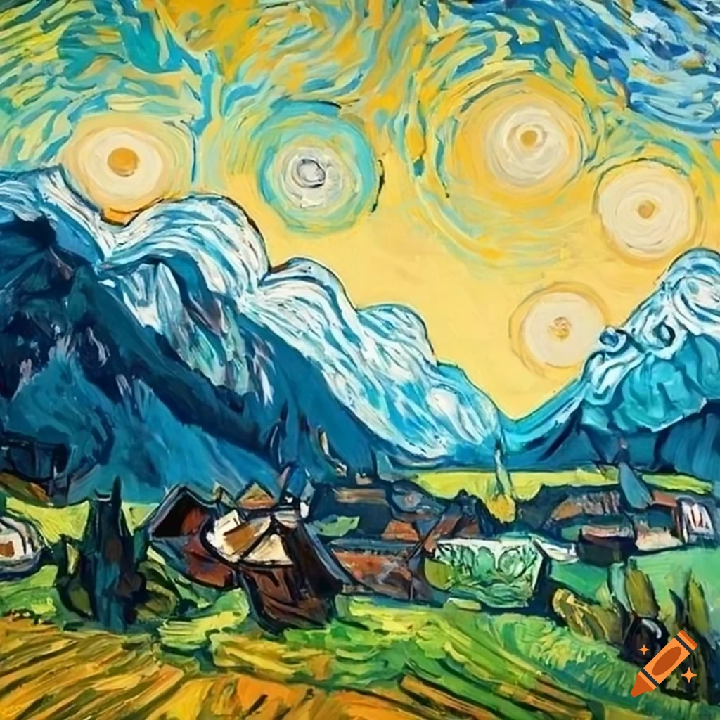 Van gogh style painting of austrian mountain landscape on Craiyon