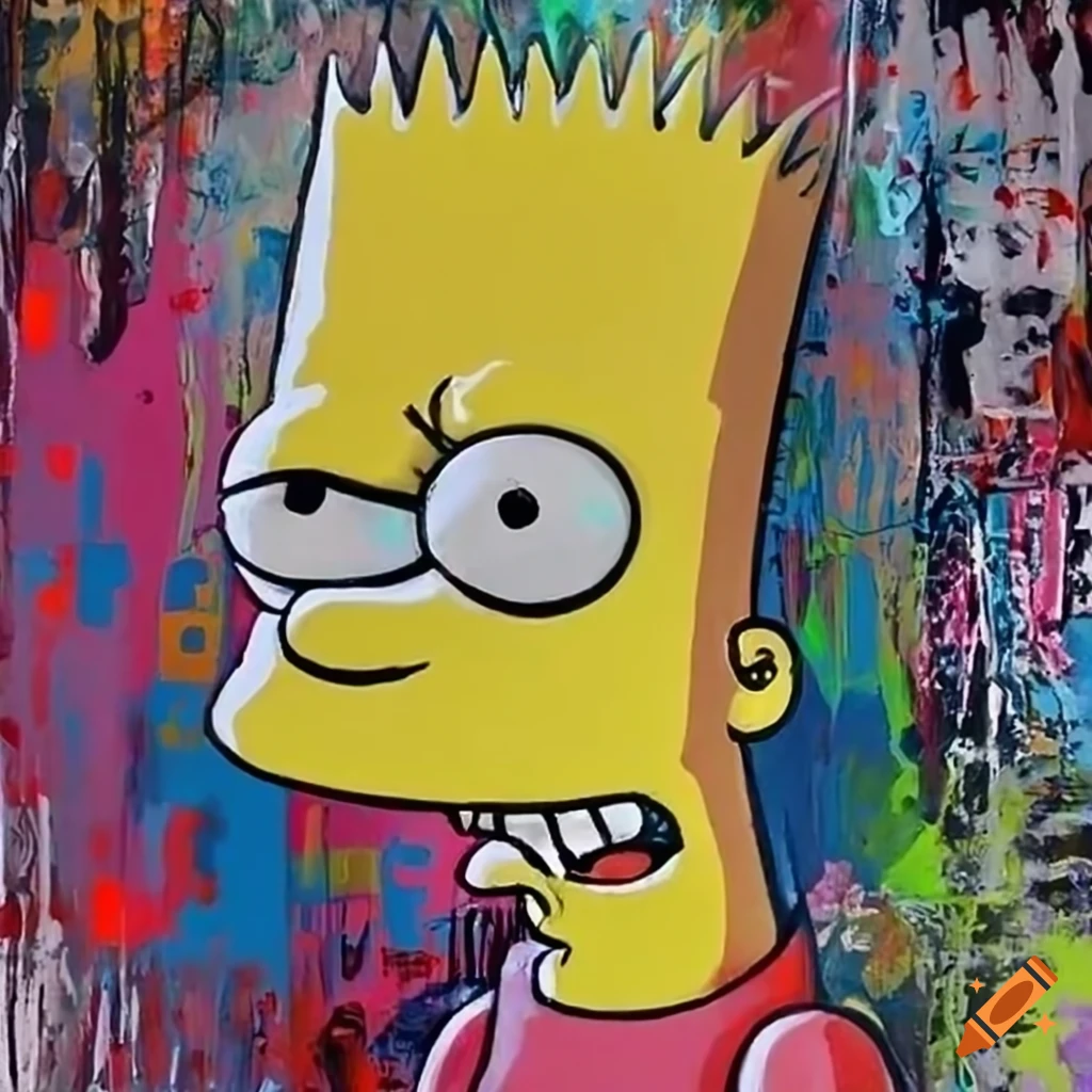Painting of bart simpson by mr. brainwash on Craiyon