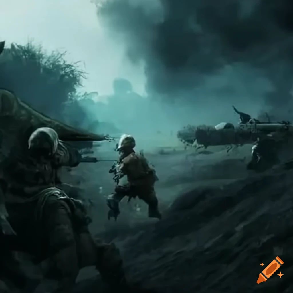 Image d'une bataille sur un vaste champ de guerre