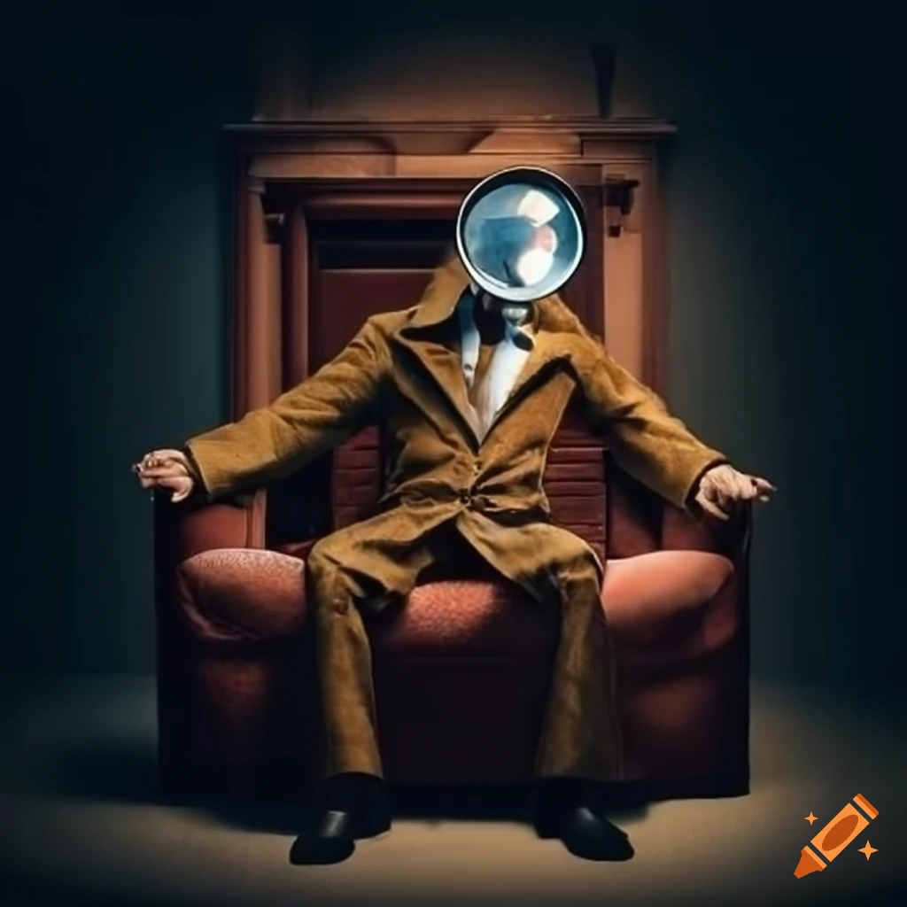 Detective in a plush chair by a fireplace on Craiyon