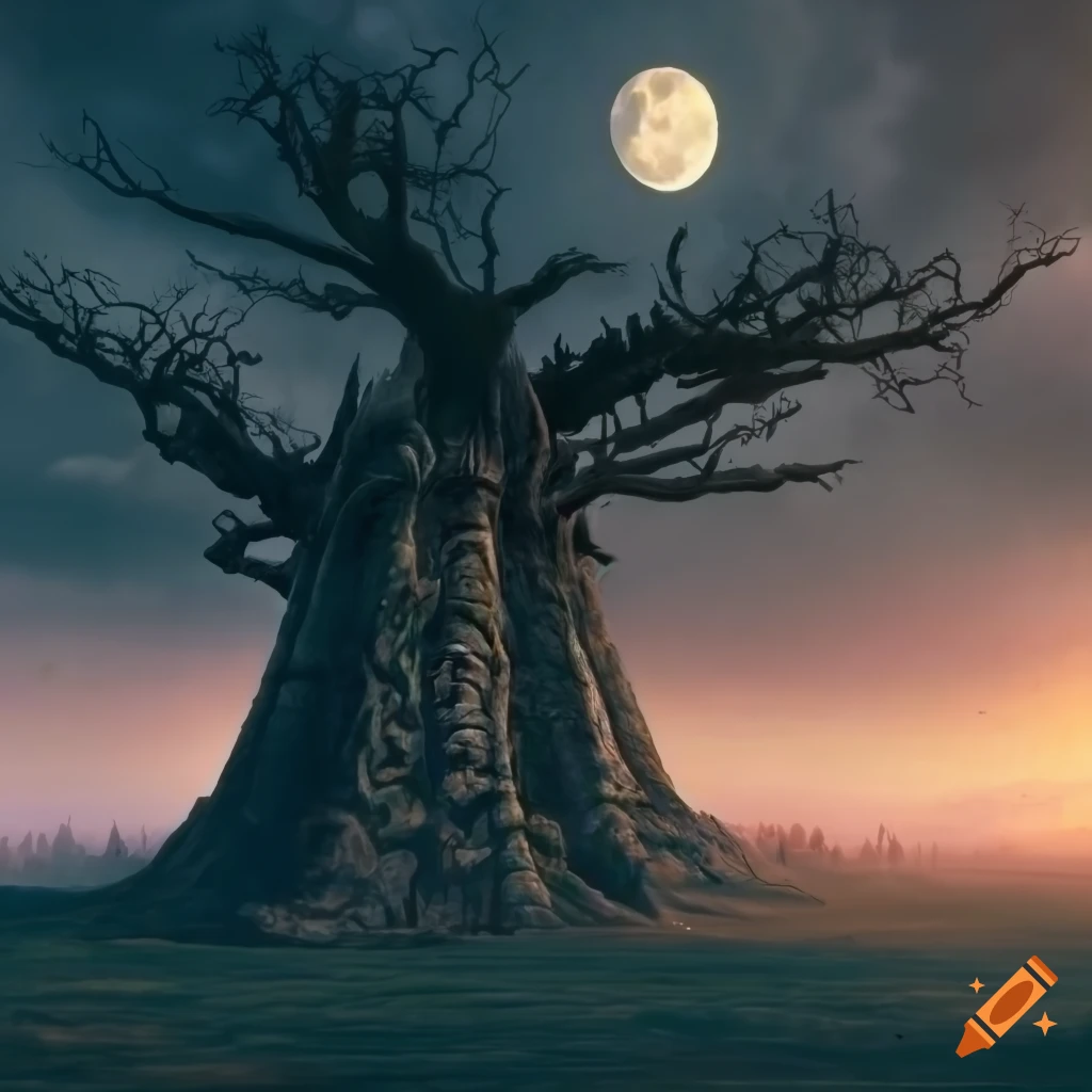 Moonlit scene of massive tree-like structures in lord of the rings ...