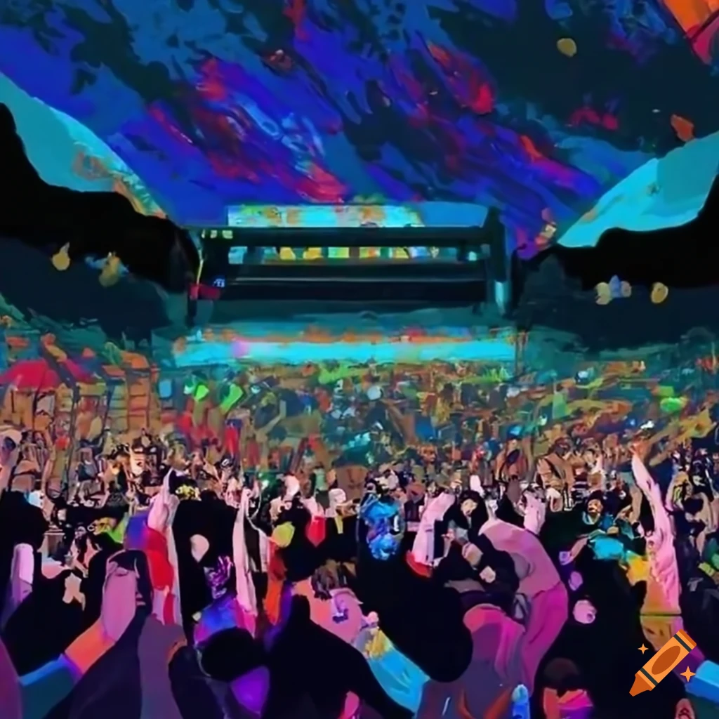 Crowd of metalheads headbanging at a concert on Craiyon