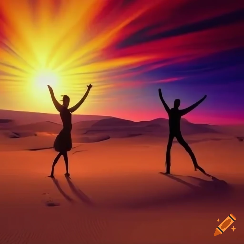 Desert sunrise landscape with dancing couple on Craiyon