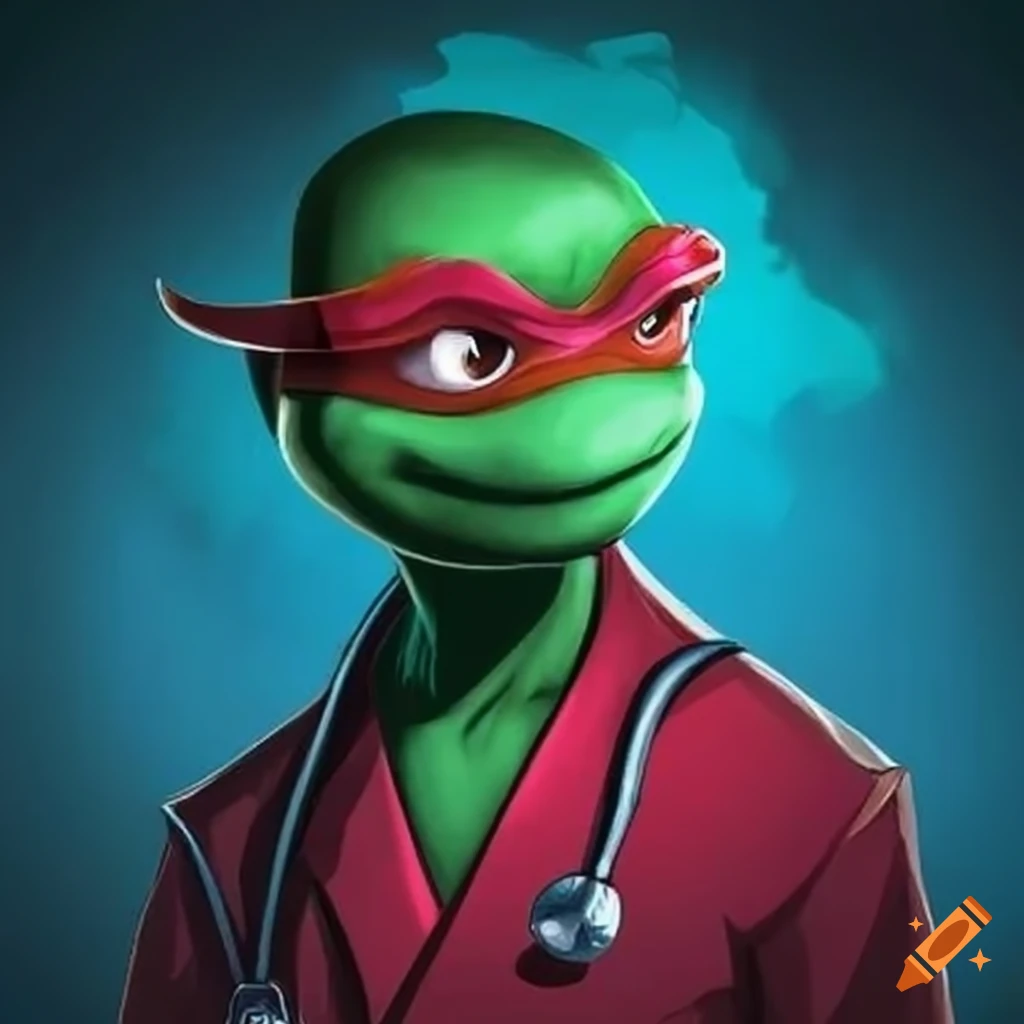 Cartoon-style male doctor in teenage mutant ninja turtles theme