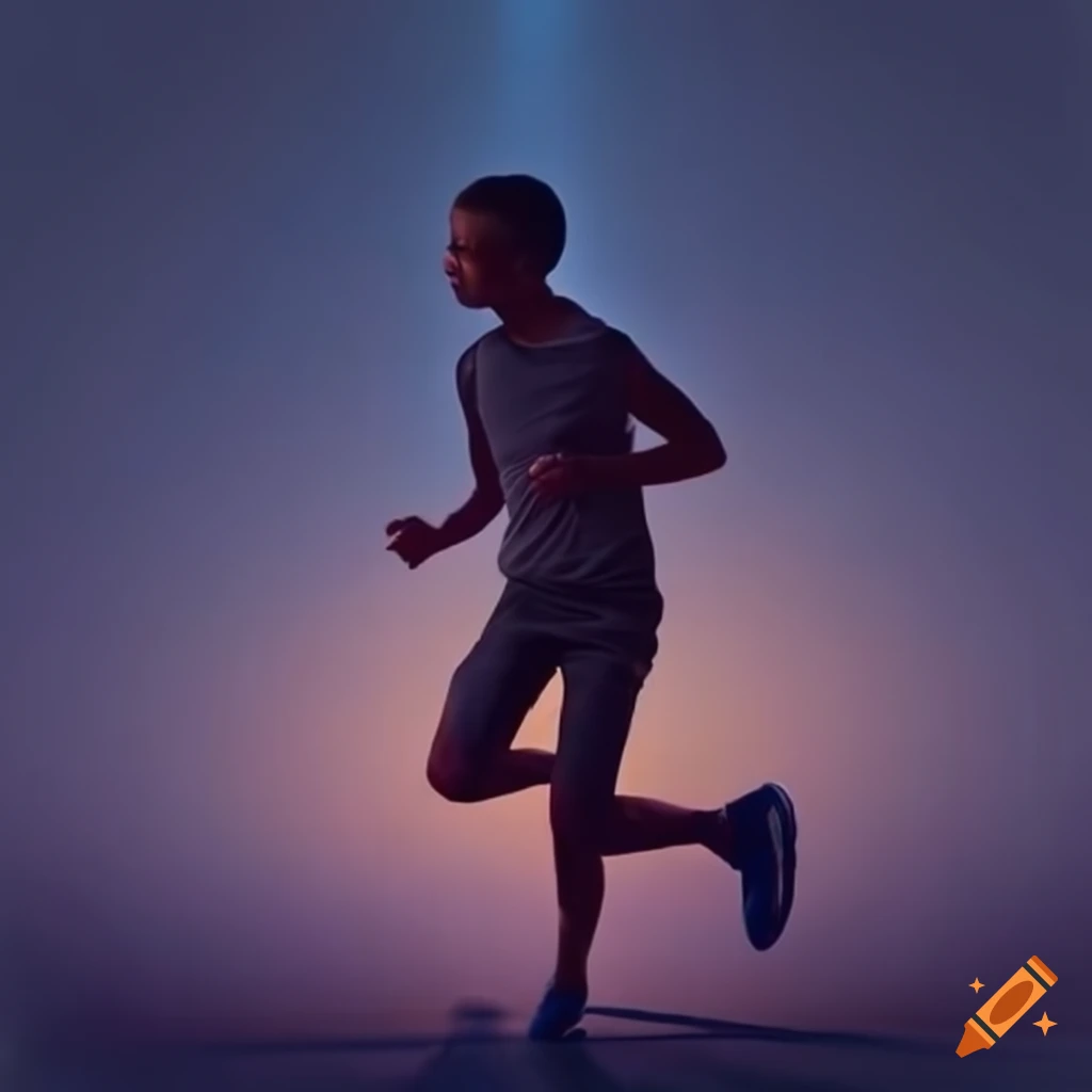 Running teenage boy at night