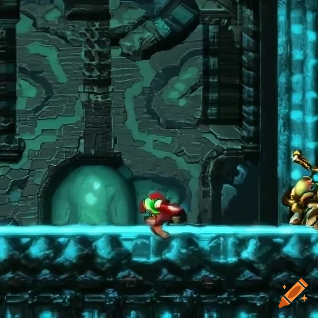 Pixel art of super metroid game scene on Craiyon