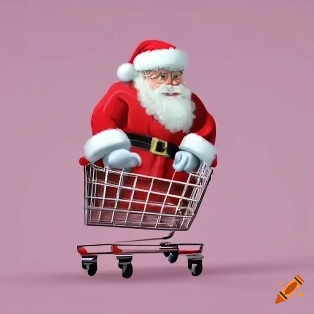 Santa claus riding a shopping cart on Craiyon