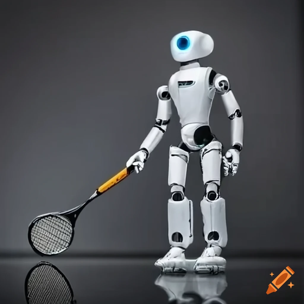 Robot holding a squash racket on Craiyon