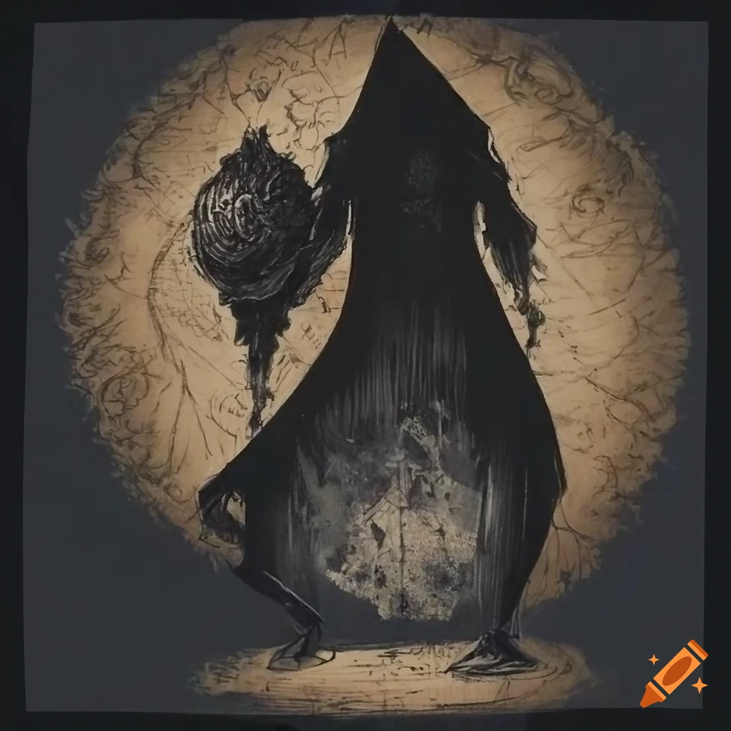 Parchment drawing of a shadow wizard holding an orb on Craiyon