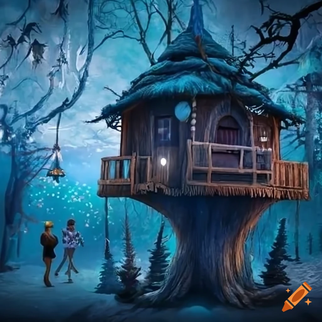 Jack frost themed treehouse on Craiyon