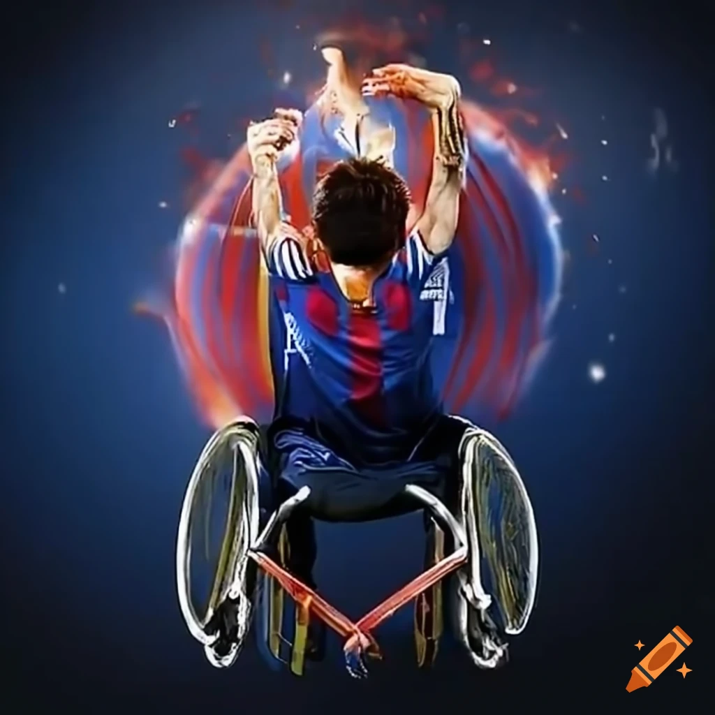 Lionel messi playing football in a wheelchair on Craiyon