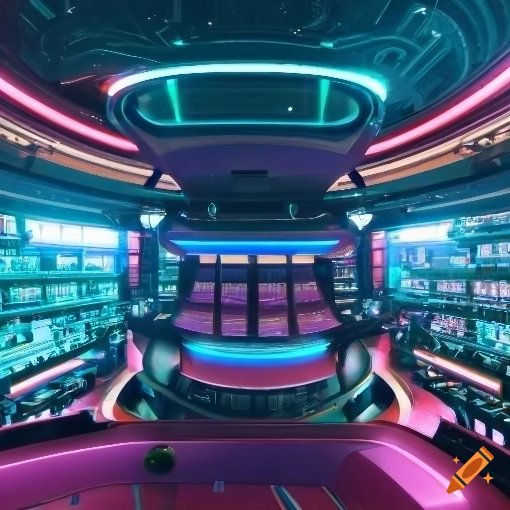 Futuristic library interior with cosmic utopia vibes on Craiyon