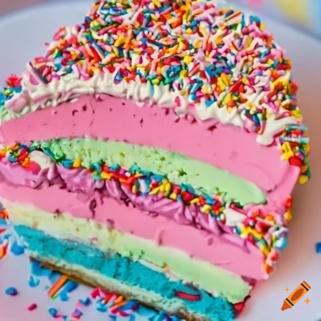 Colorful ice cream cake with rainbow sprinkles on Craiyon
