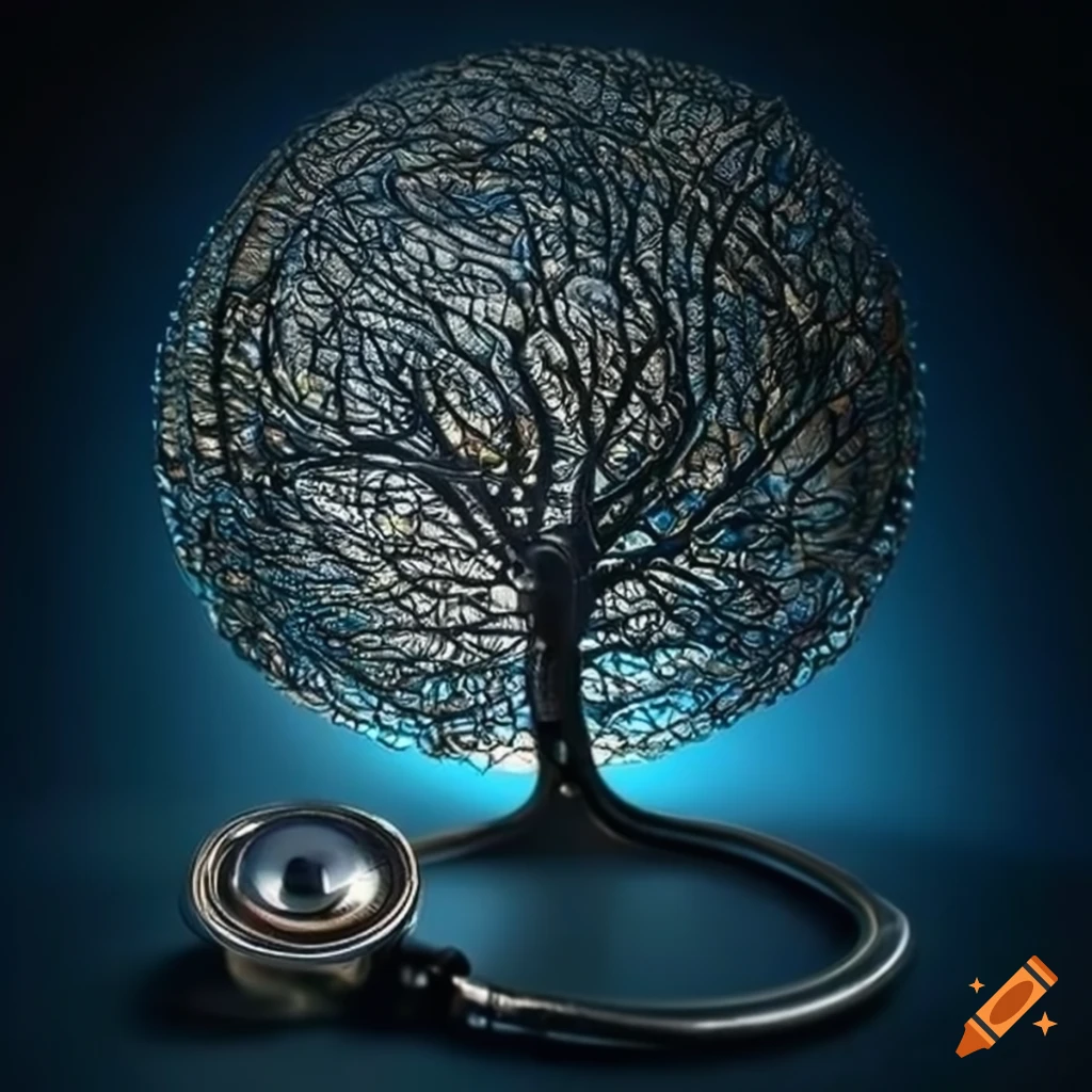 Artwork of a landscape crafted from watch parts and a stethoscope