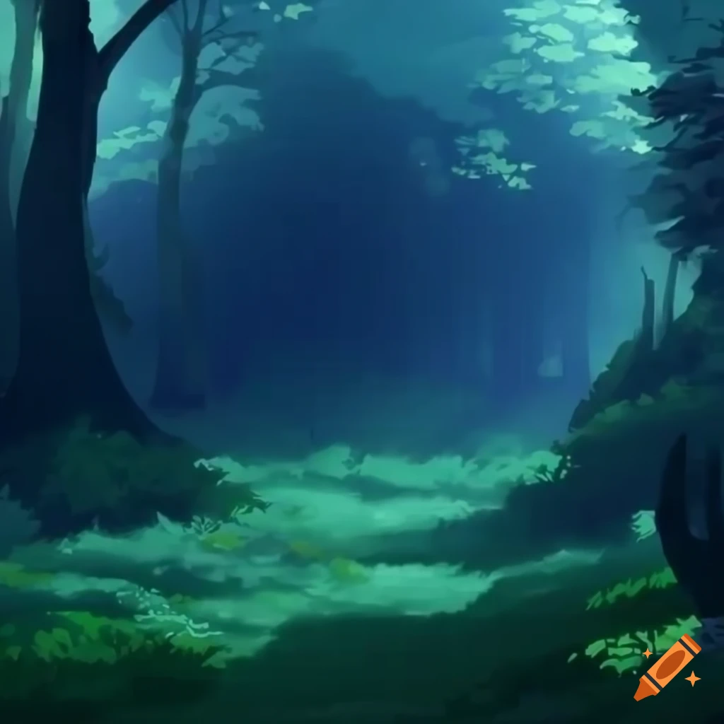 Anime background of a beautiful lush forest on Craiyon