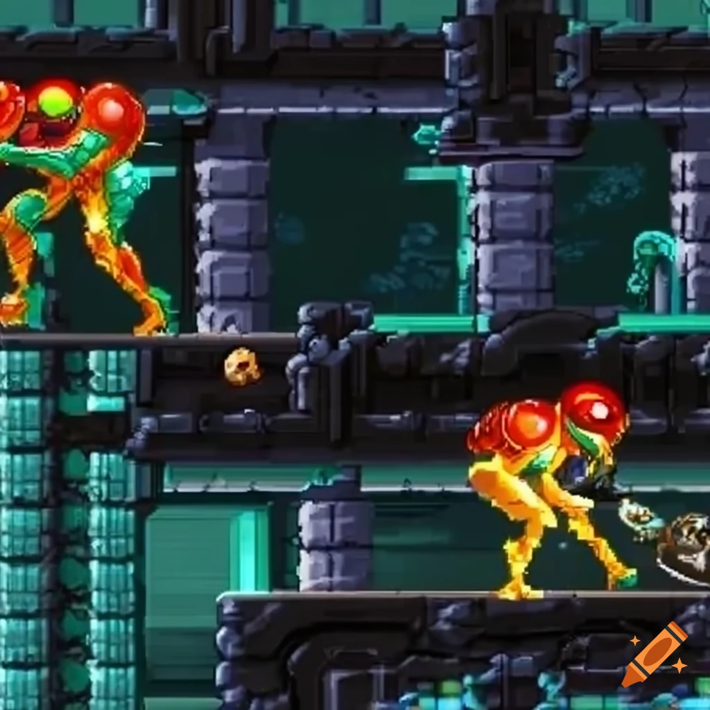 2d platformer gameplay from metroid on Craiyon