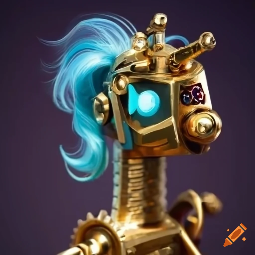 Brass clockwork robot pony with gears on Craiyon