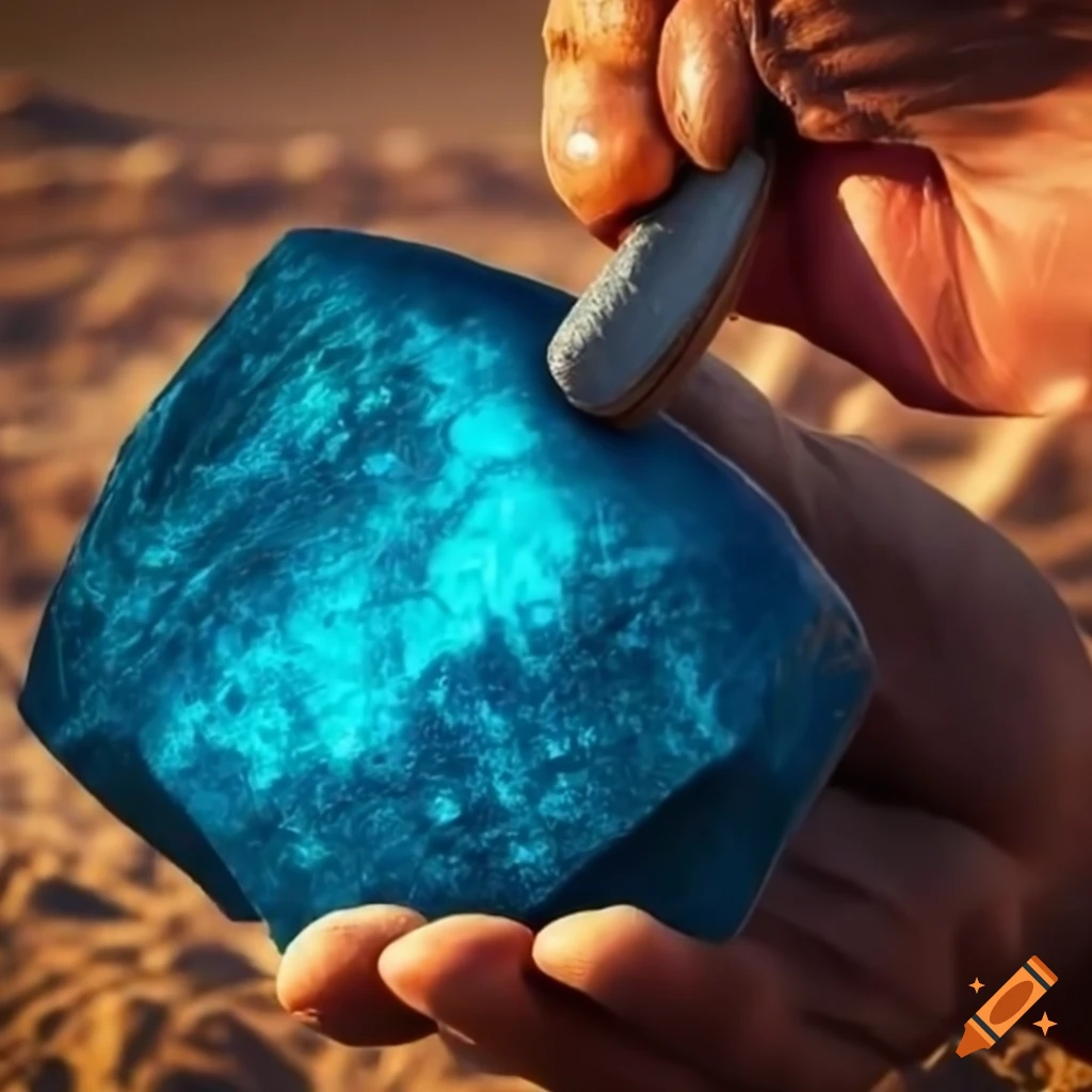 Craftsman hanging blue ingot in the desert