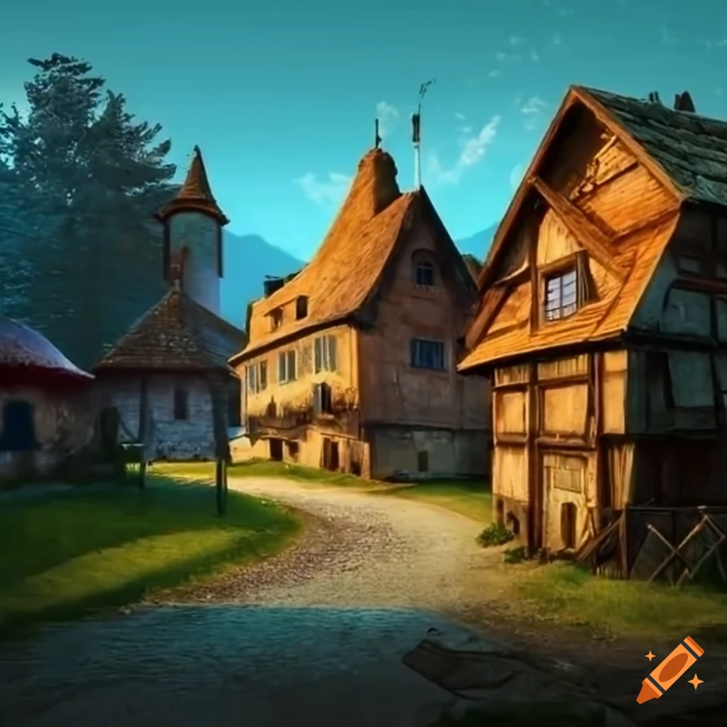 Quaint medieval village with a small port on Craiyon