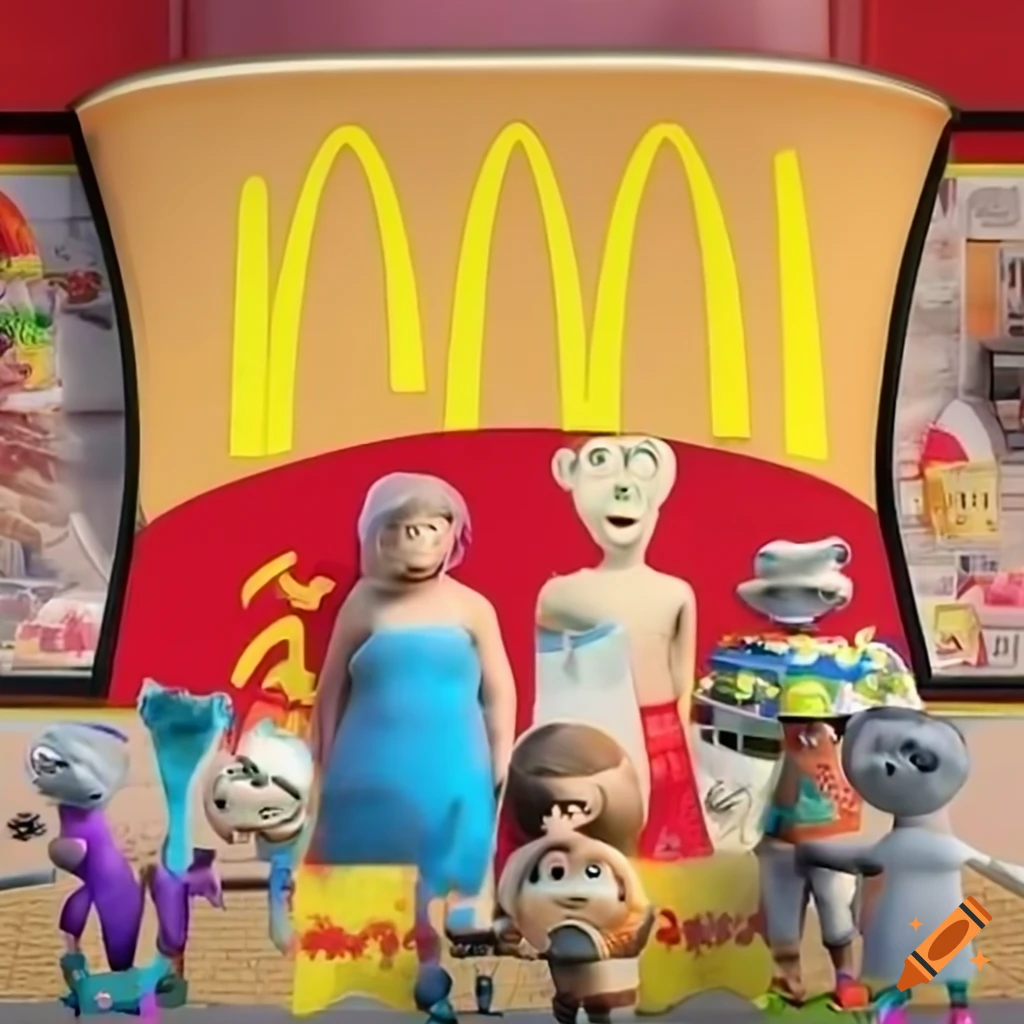 Colorful movie poster with characters and McDonald's on Craiyon